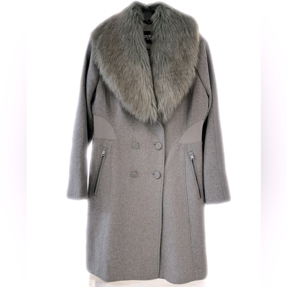 Guess | Jackets & Coats | Guessfaux Fur Trim Double Breasted Coat Nwot ...